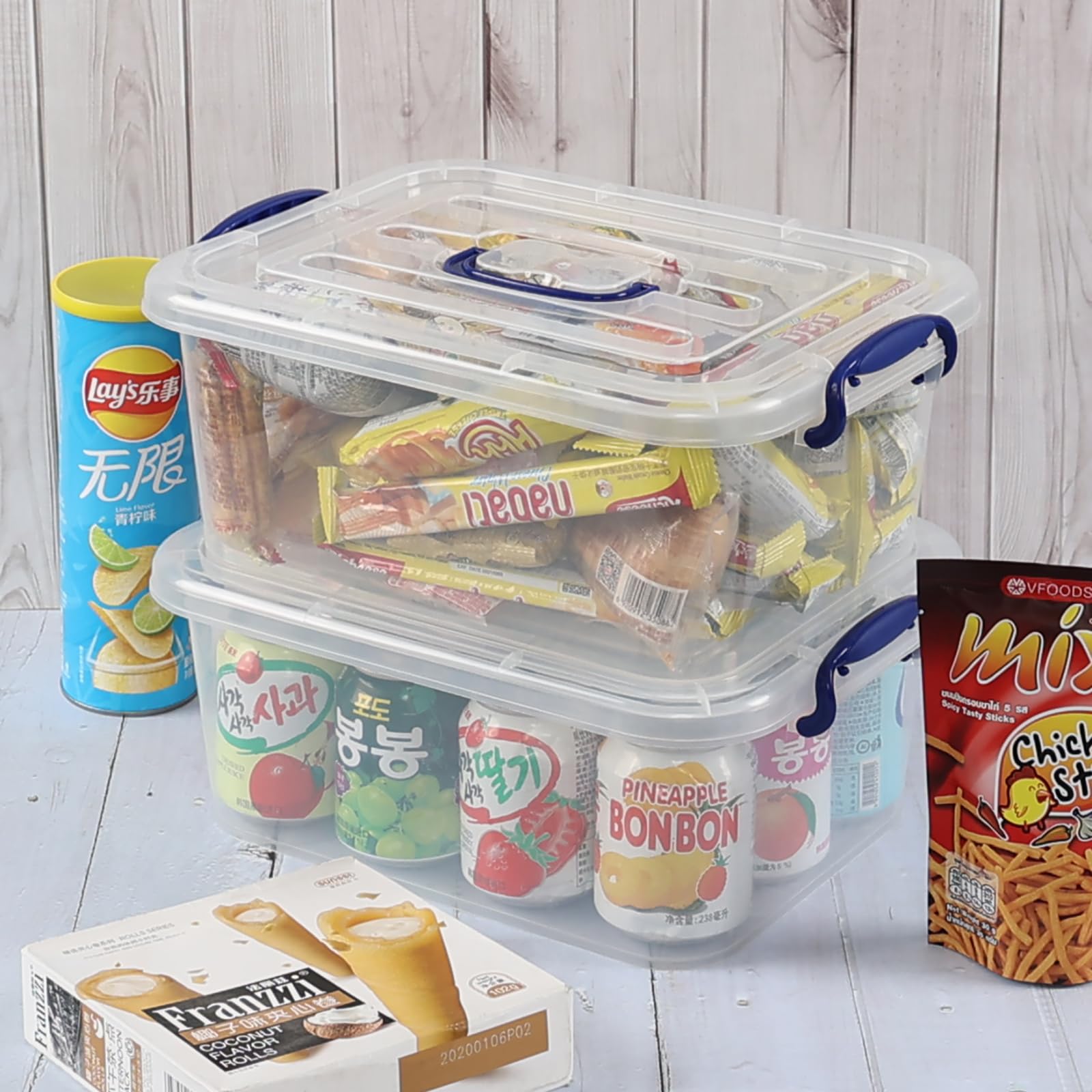 Xeabia 8 Quart Plastic Latching Boxes with Handles, Clear Storage Tote with Lids, 2 Packs