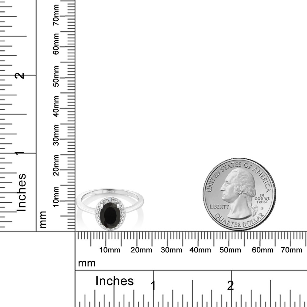 Gem Stone King 925 Sterling Silver Black Onyx and White Diamond Engagement Ring For Women | 1.26 Cttw | Gemstone December Birthstone | Oval 8X6MM | Available In Size 5-9