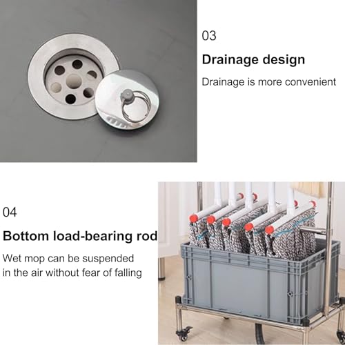 OMESDA Mop and Broom Holder with Wheels, Stainless Steel Mop Rack, Cleaning Supplies Organizer, Housekeeping Station Storage Tools for Garage(Fixed,60x42x105cm)