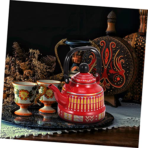 Retro Enamel Teakettle Teapot Green Tea Kettle Enamel Tea Kettle Tea Kettles Stovetop Tea Supply Stovetop Tea Kettle Red Handle Ancient Clock Handle Stovetop Kettle