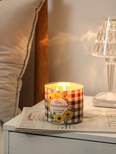 Sunflower Candle Sunflower Scented Candle 3 Wicks Large Candle, 14 oz