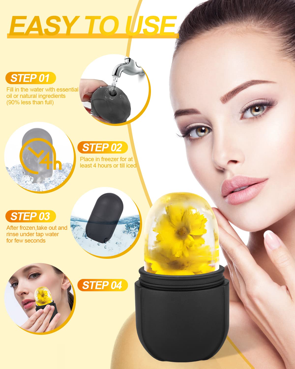 USINMIN Ice Roller for Face & Eye, Beauty Facial Ice Holder Mold Face Puffiness Relief Massage Skin Care Tools for Brighten Lubricate Shrink Pores Remove Fine Lines