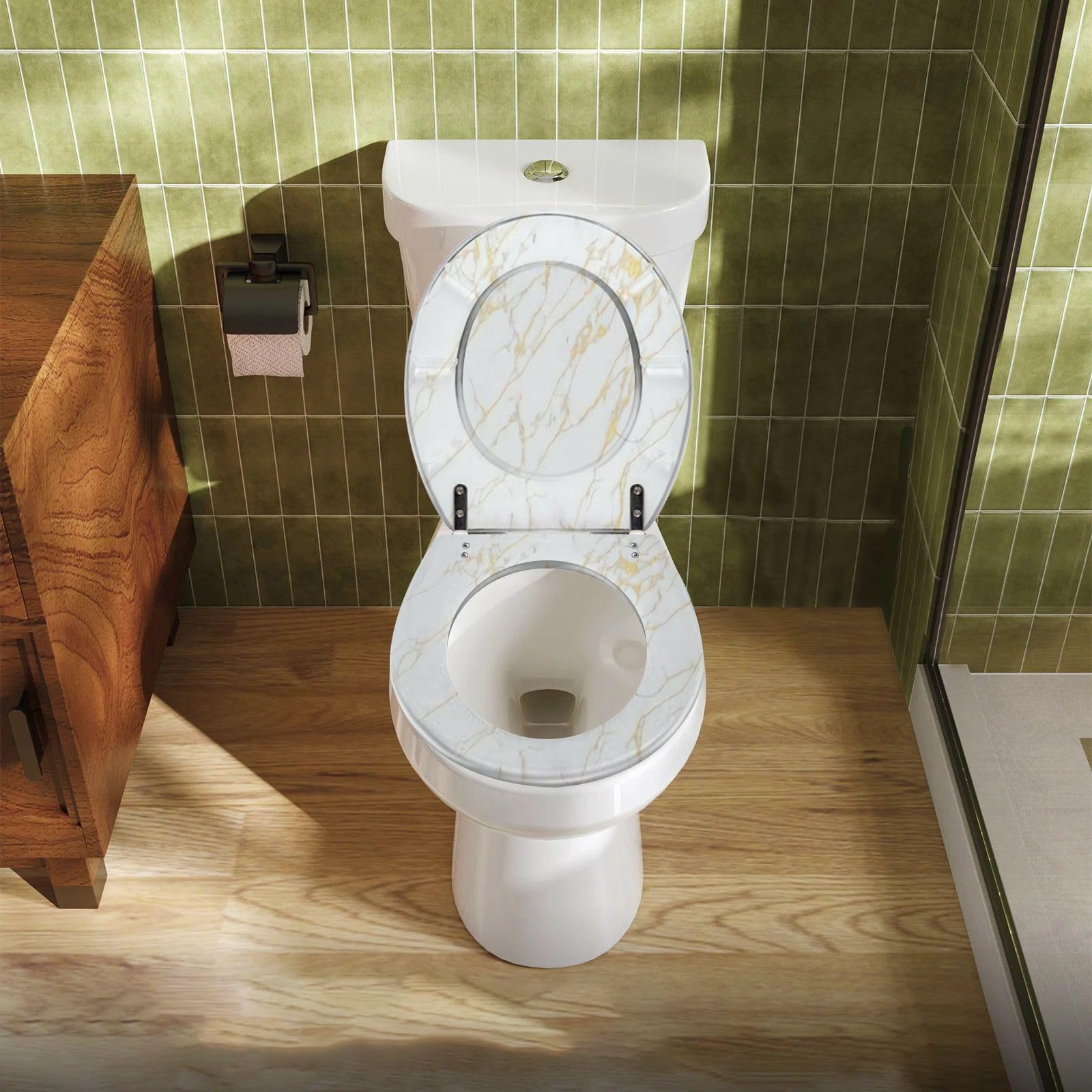 Round Toilet Seat white marble stone texture decorative Resin Toilet Seat with Quietly Close Quick Release Hinges Decorative Toilet Seat with Cover Easy to Clean and Install