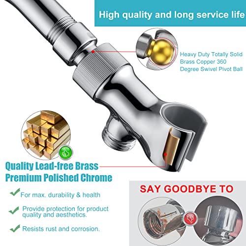 Metal Shower Head Holder for Hand Held Showerhead, Adjustable Shower Arm Mount for Connecting Shower Arm and Shower Hose, Shower Arm Adapter Wand Bracket with Swivel Ball Connector (Polish Chrome)