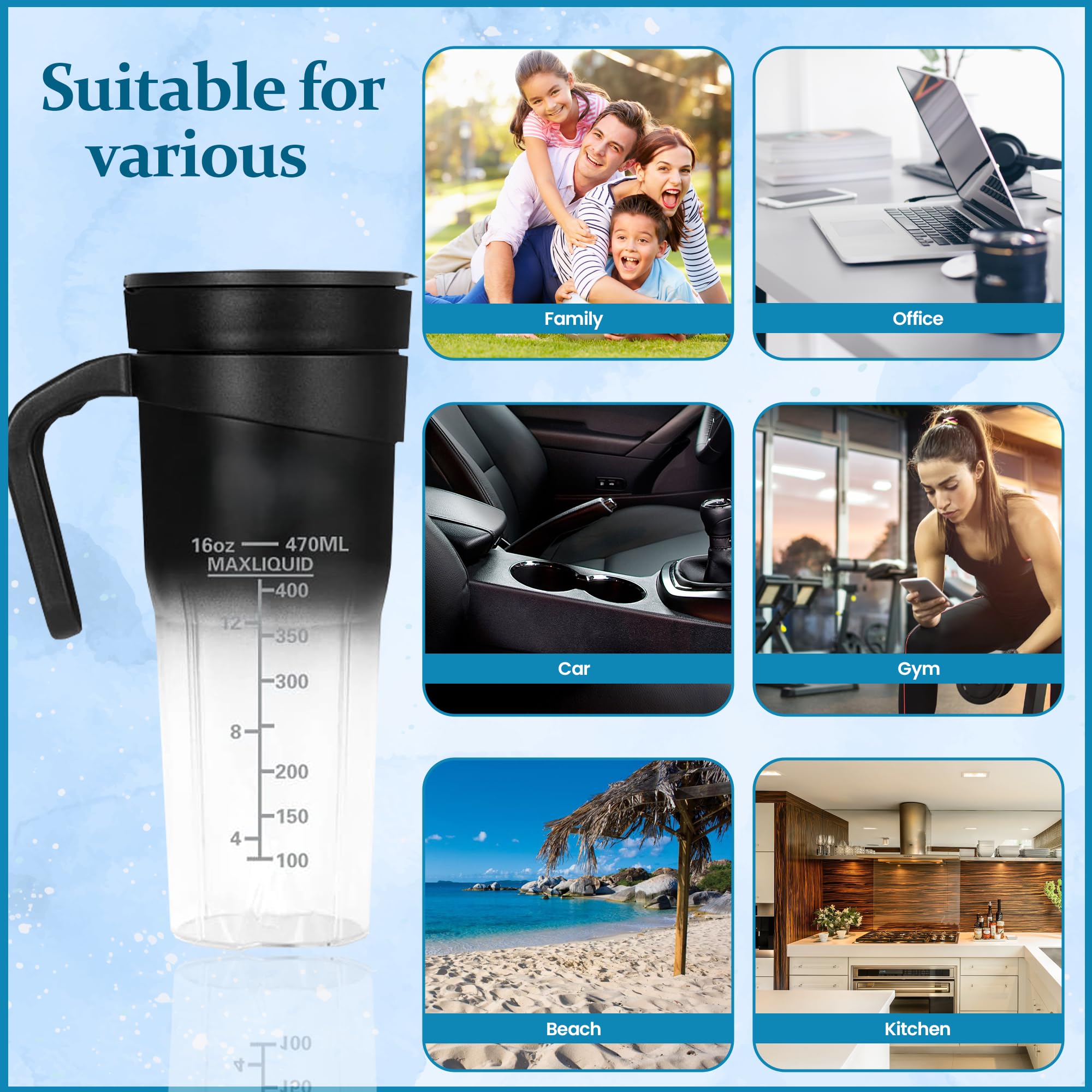 Portable Blender Flask on the go with USB rechargeable for shakes, smoothies, juices and more. Handheld portable blender flask easy to use, easy to clean with 6 blades, 16oz bottle.