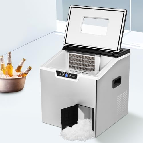 Porkke Square Ice Maker, Ice Crusher, Commercial Ice Maker, 150-180W Desktop Ice Maker, Freestanding Stainless Steel Ice Maker for Milk Tea Shops, Coffee Shops, Offices