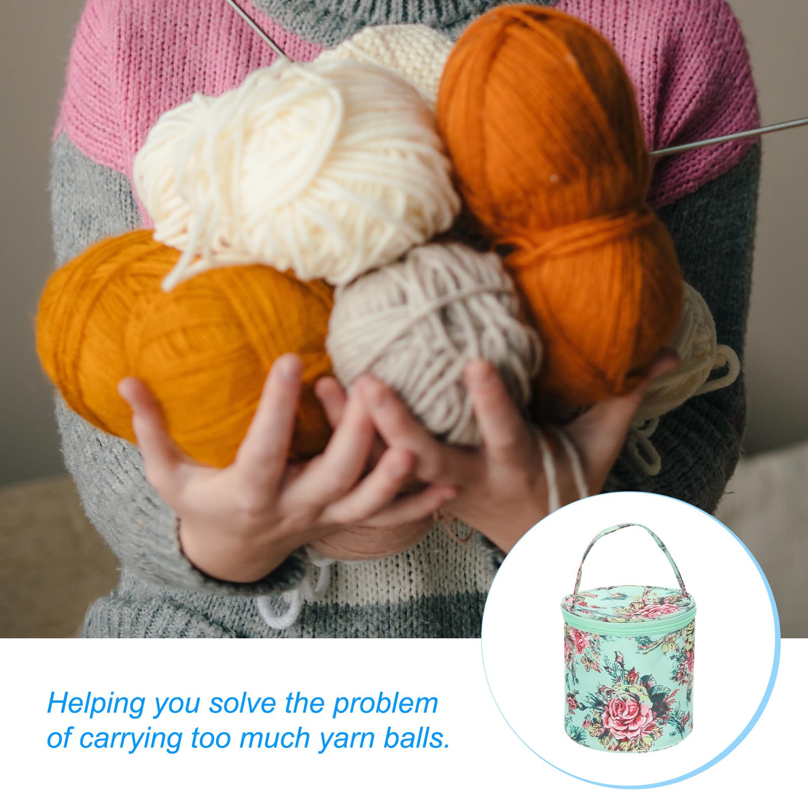 PATIKIL Yarn Storage Bag, Portable Crochet Knitting Bag Case Skein Ball Holder Organizer Crocheting Tote Supplies for Sewing Craft Projects, Green Peony
