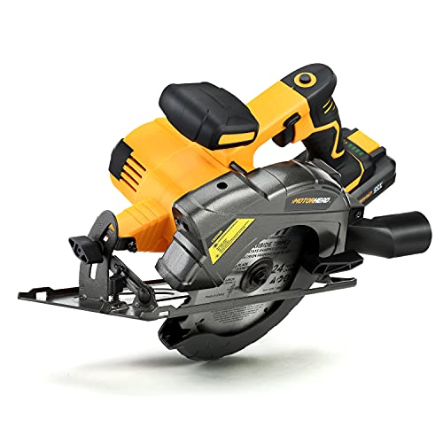 MOTORHEAD 20V ULTRA 6-1/2 inch Cordless Circular Saw, Lithium-Ion, Laser Guide, LED, Rip Fence, 0-50 Bevel, 2Ah Battery & Quick Charger, Bag, 2 Blades Included, 24T, 40T, USA-Based