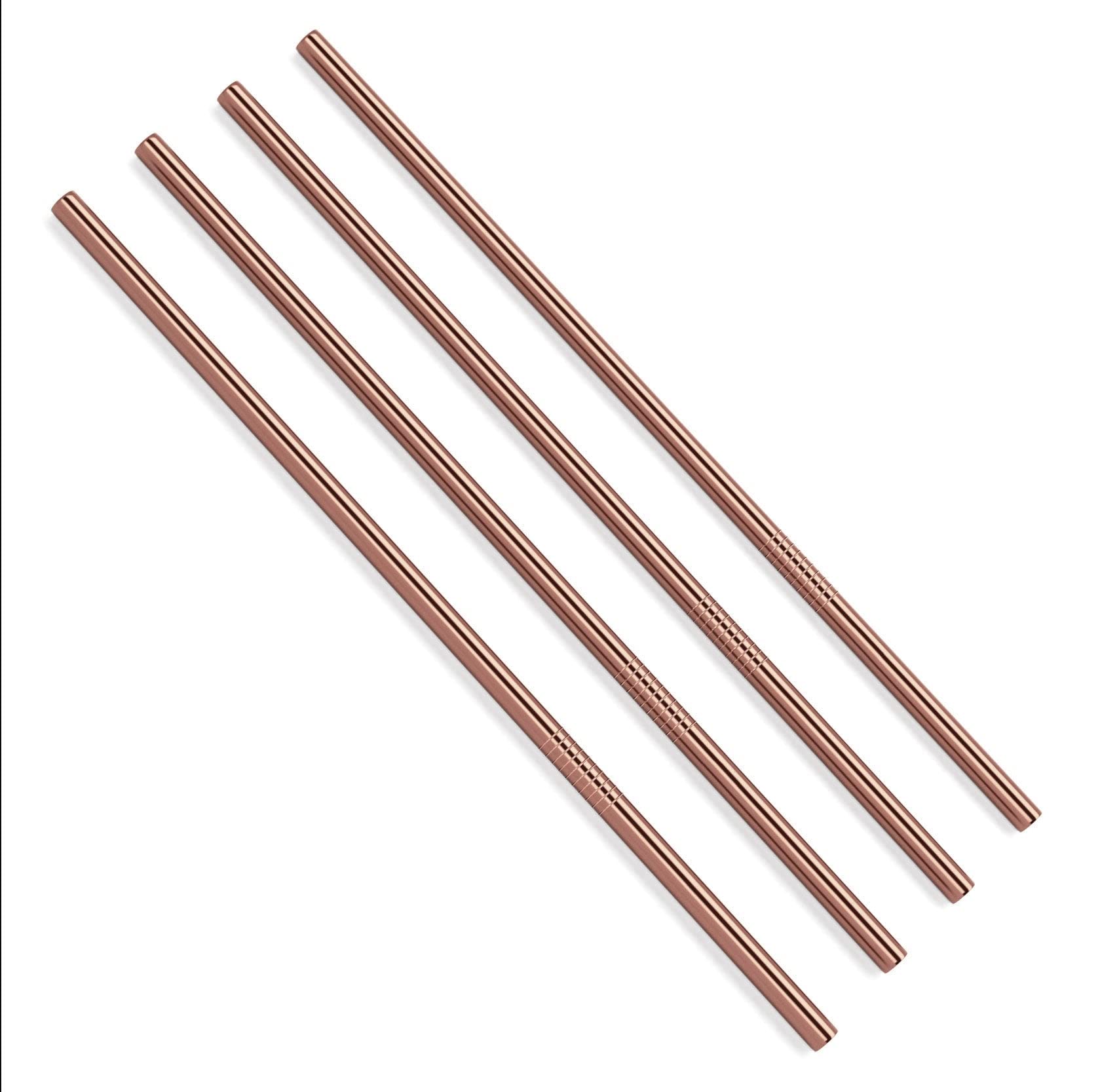 Metal Straws - 4 Reusable Stainless Steel Straws w/Cleaning Brush in Cloth Bag - Straight Straw fits 20 oz Tumblers