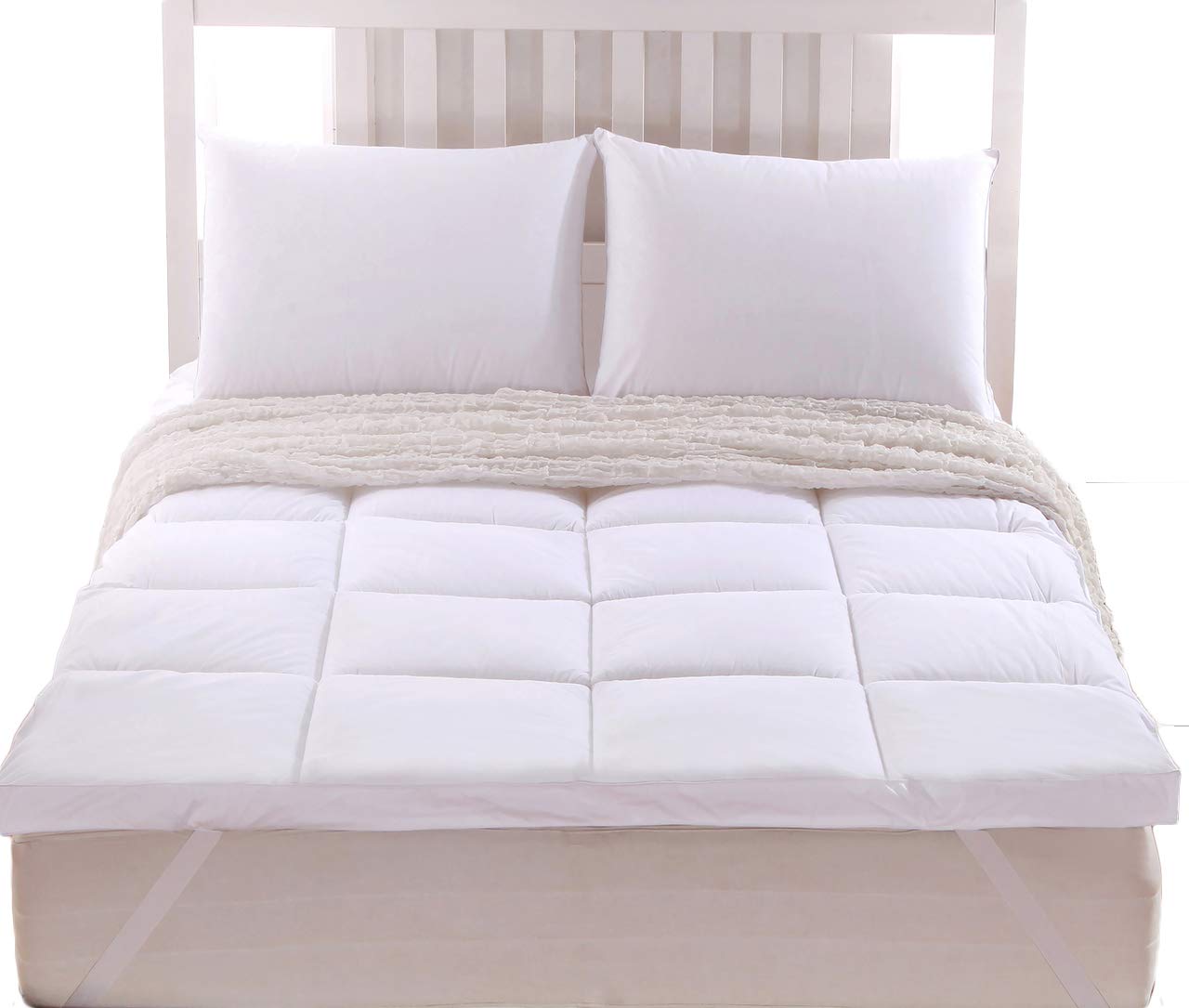 sheetsnthings Box Stitch 233-Thread-Count, 100-Percent Cotton 2-Inch Thick Twin XL Mattress Pad/Topper with Down Alternative Fill, White