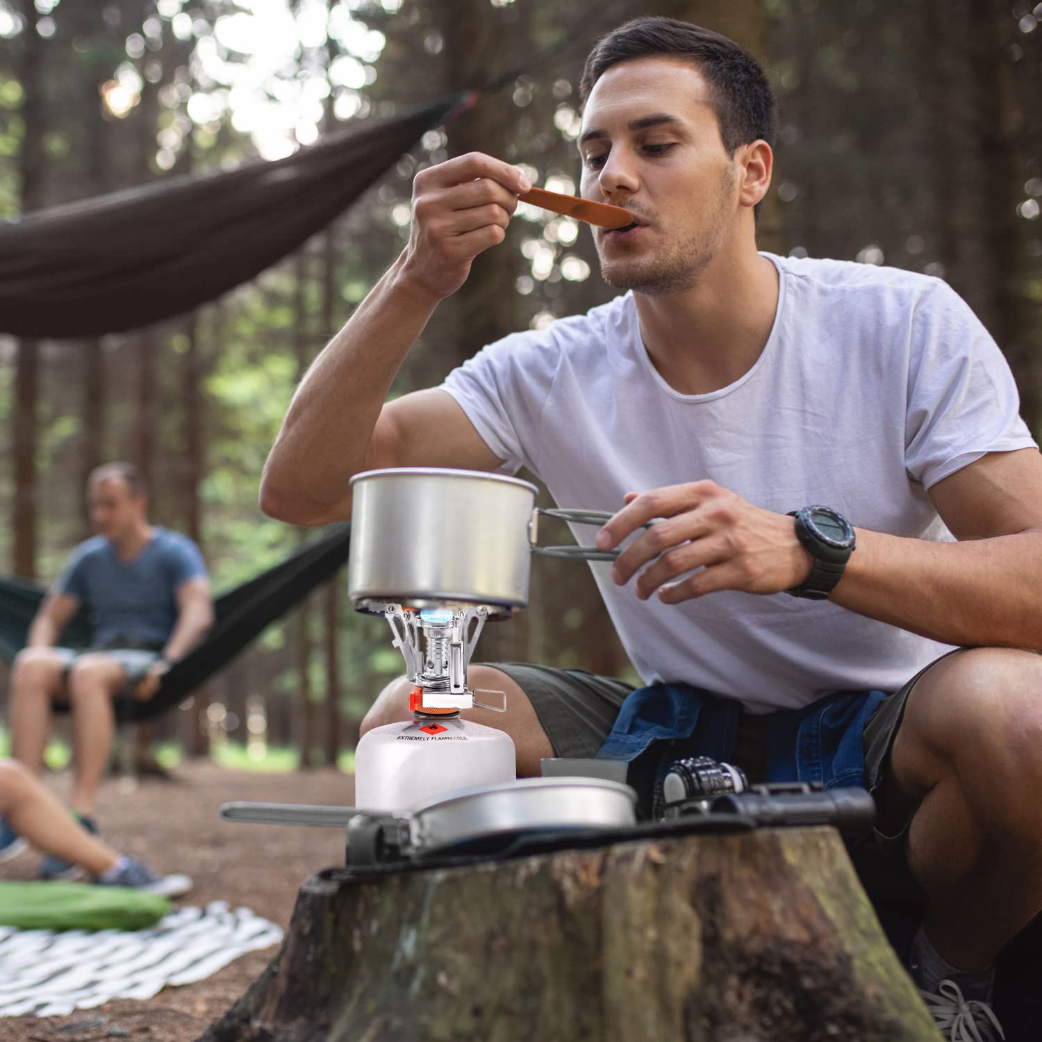Flexzion Camping Backpack Stove - Lightweight and Portable Backpacking Stove for Camping, Hiking, Outdoor Cooking - Small Camping Stove with Piezo Ignition