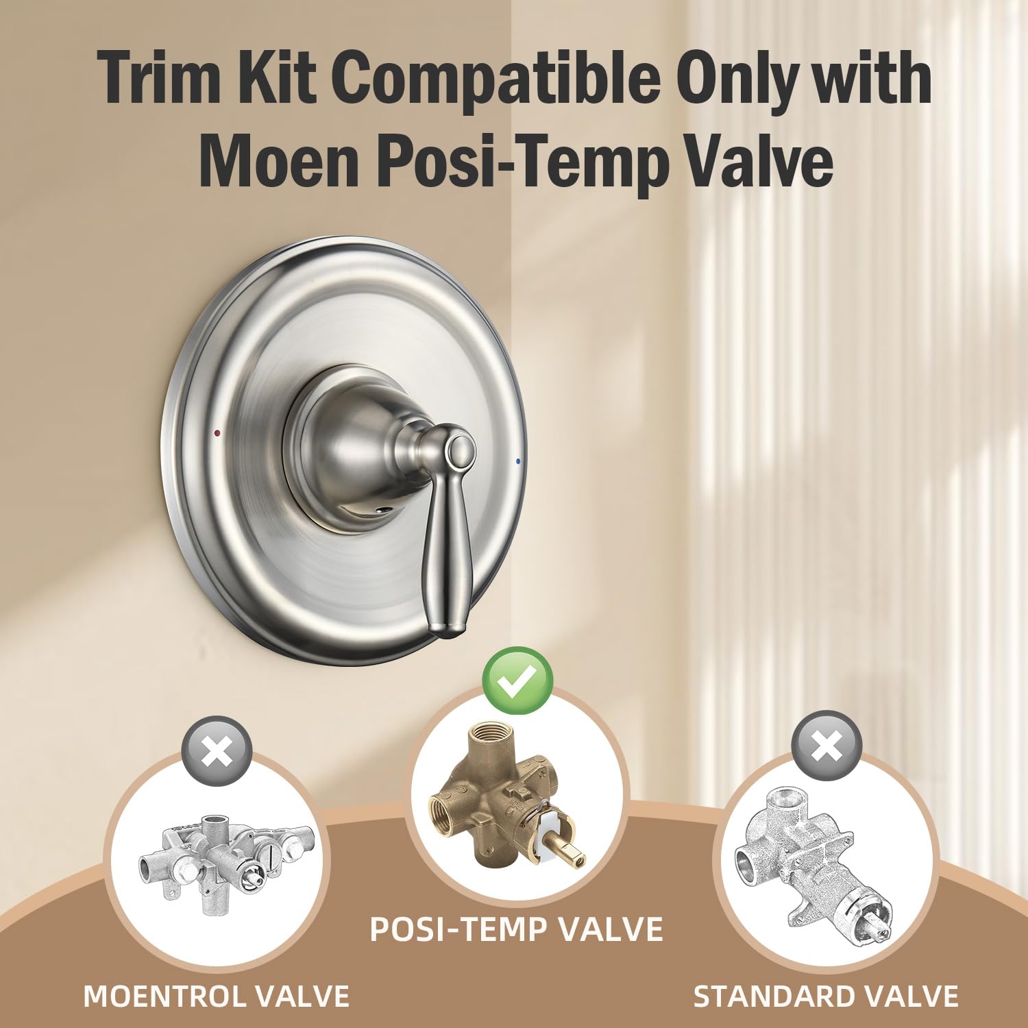 Replacement for Moen T2151BN Brantford Posi-Temp Valve Trim Kit, Pressure Balancing Tub and Shower Lever Handle,Brushed Nickel