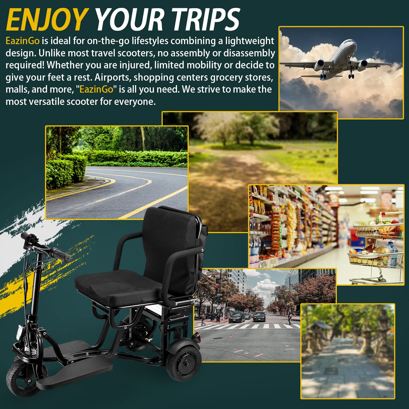 New Upgrade Folding Mobility Scooters, Lightweight Scooter Mobility for Adults, No Assembly Required, 20Miles Mobility Scooters for Adults, 3 Wheel Lightweight Mobility Scooter
