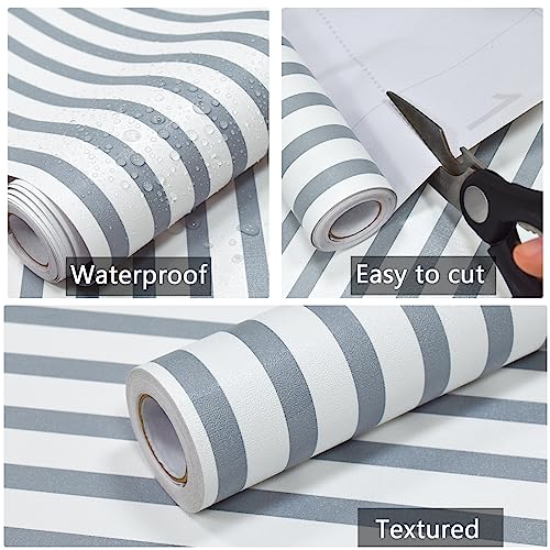 Striped Wallpaper Peel and Stick Wallpaper Boho Contact Paper for Cabinets Grey and White Wallpaper Line Modern Wallpaper for Bedroom Self-Adhesive Removable Wallpaper Boy Room Shelf Liner 17.3βΓ78.7β