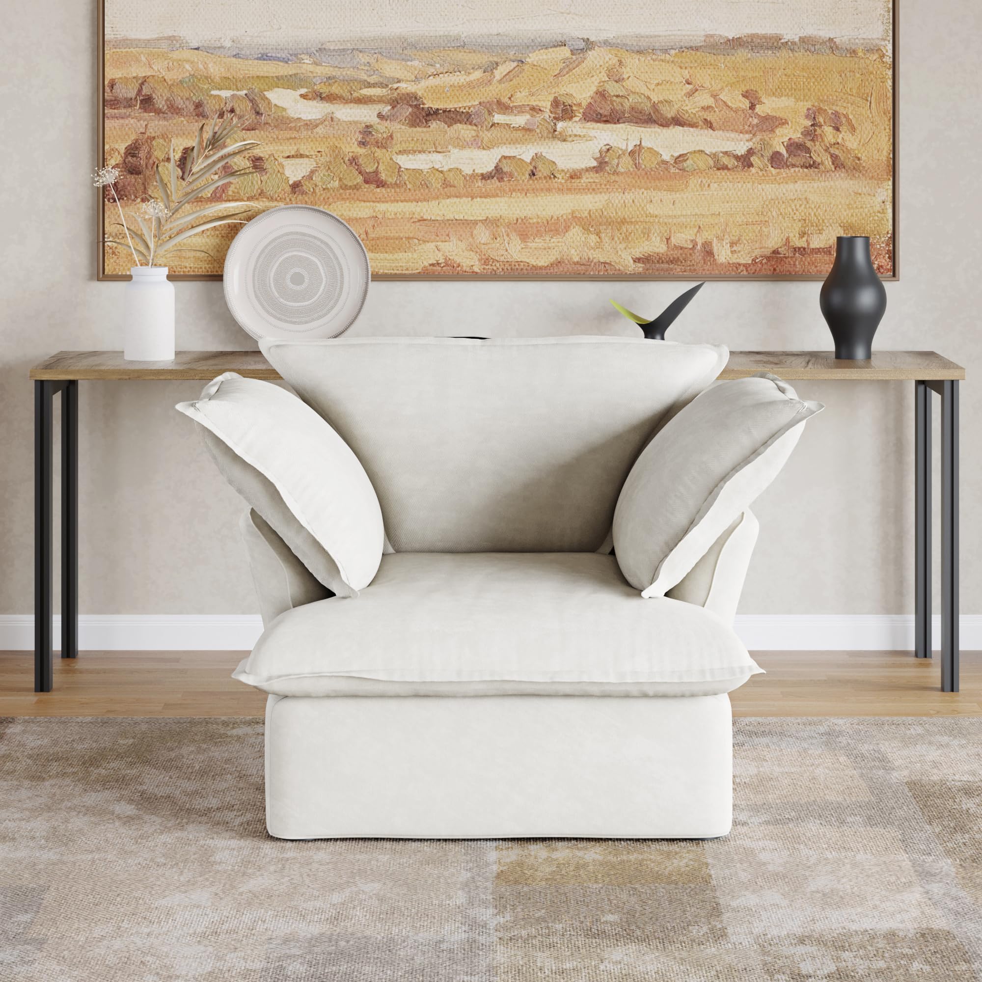 Sdorens 43.3" Single Sofa Chair, Modern Comfy Sofa Couch with Thick Cushion, Down Filled Single Accent Chair Deep Seat Couches for for Small Spaces Living Room Bedroom Office Apartment, White