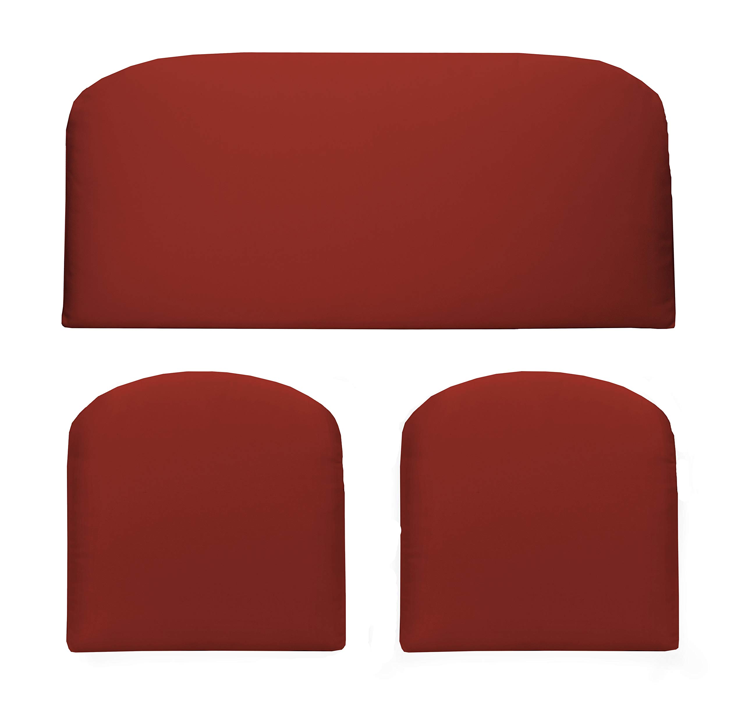 RSH DECOR: 3-Piece Foam Wicker Cushion Set | 41 x 19 & 19 x 19 | All-Weather Spun Fabric | Water-Resistant | Outdoor Loveseat & U-Shape Cushions for Patio Furniture | Red