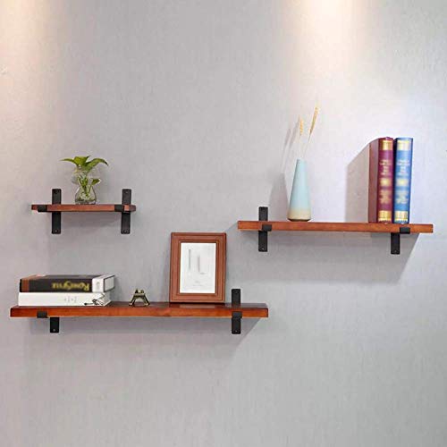 PIBM Stylish Simplicity Shelf Wall Mounted Floating Rack Shelves Solid Wood Metal Bracket Separator Plate Multifunction Small Items Wear Resistant Save Space,8 Sizes, Wood Color , 100x30x2cm