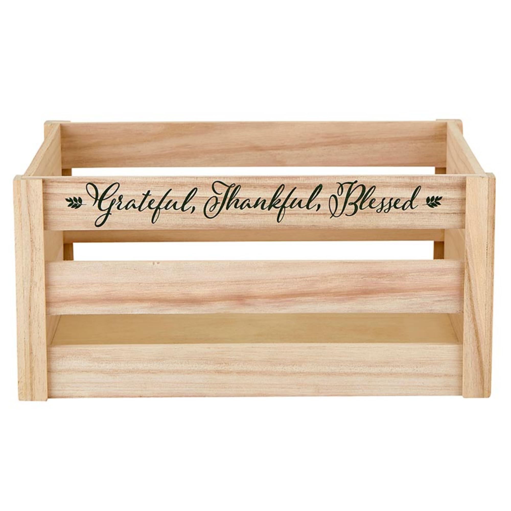 Storage Boxes - Heartfelt Collection - Set of 2 Farmhouse Style Nesting Wood Storage Crates, Small and Large, Grateful