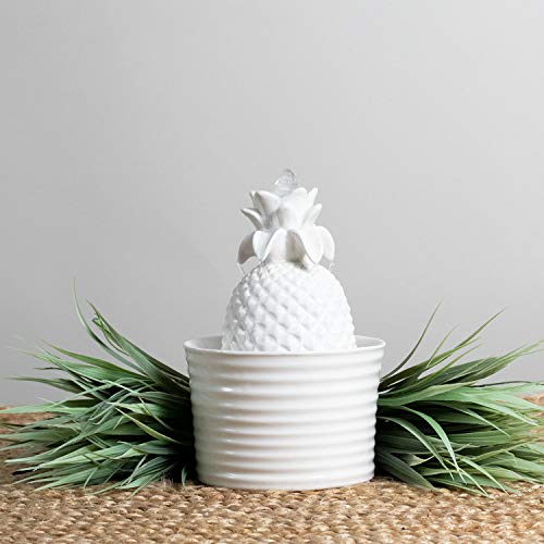 Foreside Home & Garden Pineapple Indoor Water Fountain with Pump, White