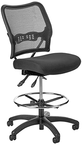 SPACE Seating Deluxe AirGrid Back with Mesh Seat, Adjustable Footring, Dual Function Control and Nylon Base Drafting Chair, Black