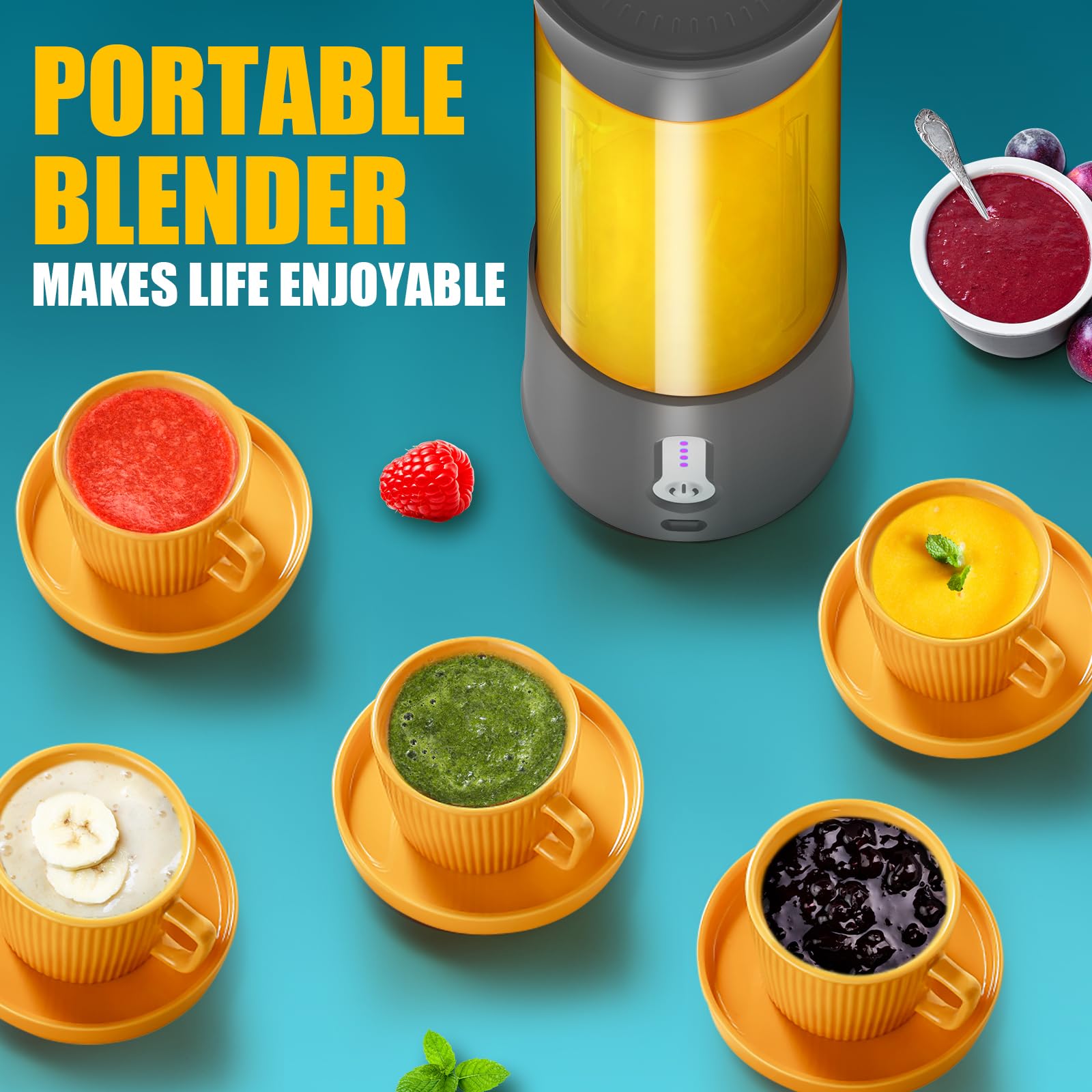 Personal Size Blender, Portable Blender for Shakes and Smoothies with 6 Ultra Sharp Blades, 17Oz 4000mAh Powerful Juicer, Mini Blender Cup with Travel Lid and USB Rechargeable for Office, Gym, Kitchen