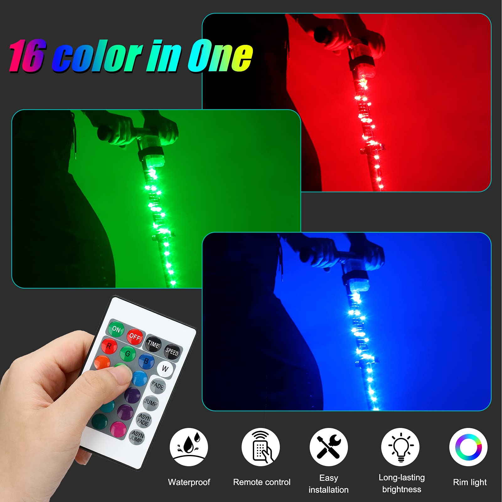 Waybelive LED Scooter Stem Light, Remote Control Scooter Light, 16 Color Change by Yourself, 2x1 Ft, Waterproof, Shockproof, Super Bright to Display at Night. Good Gift for Kids