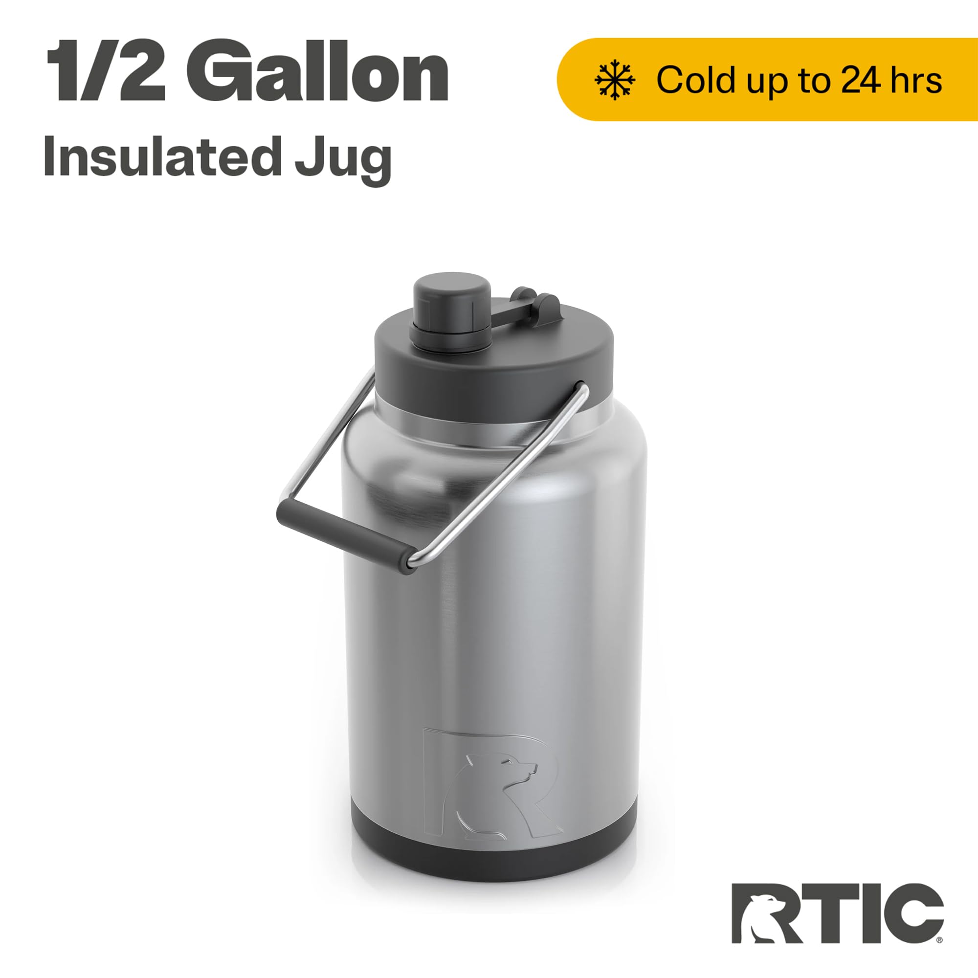 RTIC Jug with Handle, Half Gallon, Graphite Matte, Large Double Vacuum Insulated Water Bottle, Stainless Steel Thermos for Hot& Cold Drinks, Sweat Proof, Great for Travel, Hiking & Camping
