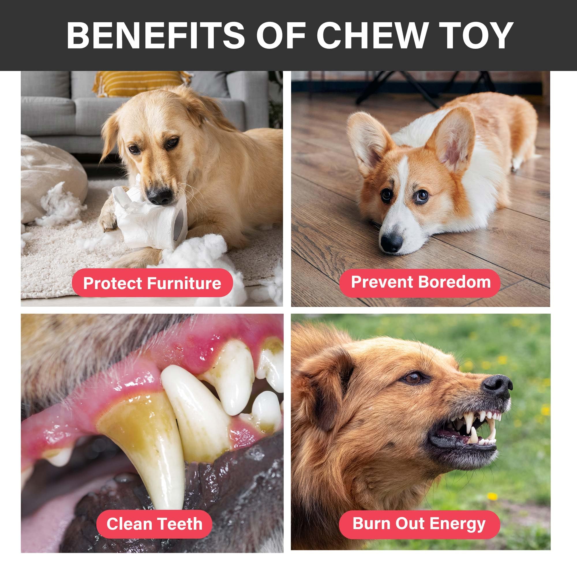 PrimePets Dog Toys for Aggressive Chewers, Tough Rubber Chew Toy for Large Medium Dogs, Red, Squeaky Dog Football for Interactive Fetching, Teeth Cleaning