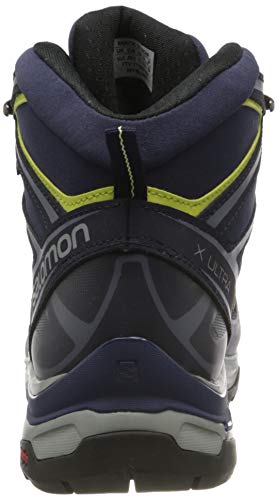 Salomon X Ultra 3 MID Gore-TEX Hiking Boots for Women, Crown Blue/Evening Blue/Sunny Lime, 8