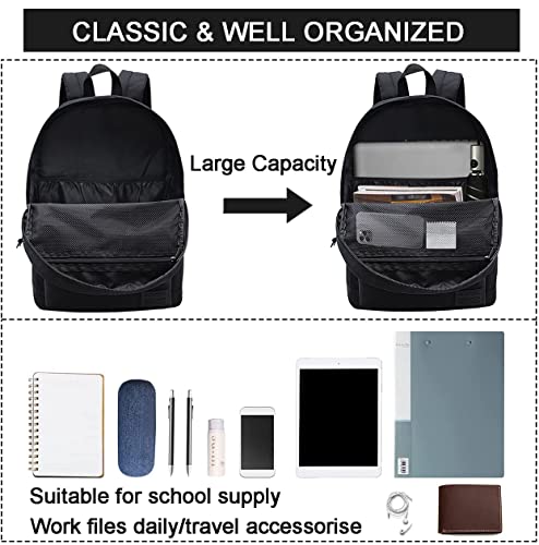 SUPACOOL Lightweight Casual Laptop Backpack with USB Charging Port and Set of 8 Black Travel Mesh Organizer Bags