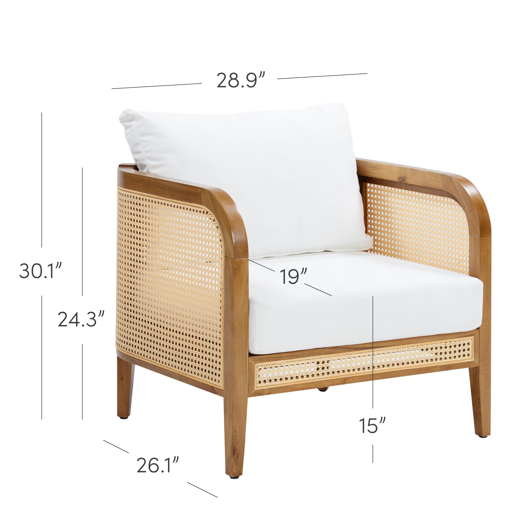 Nathan James Bohemian Upholstered Outdoor Patio Seating, Set of 2 Chairs, Light Acacia Wood/Linen White - Twila