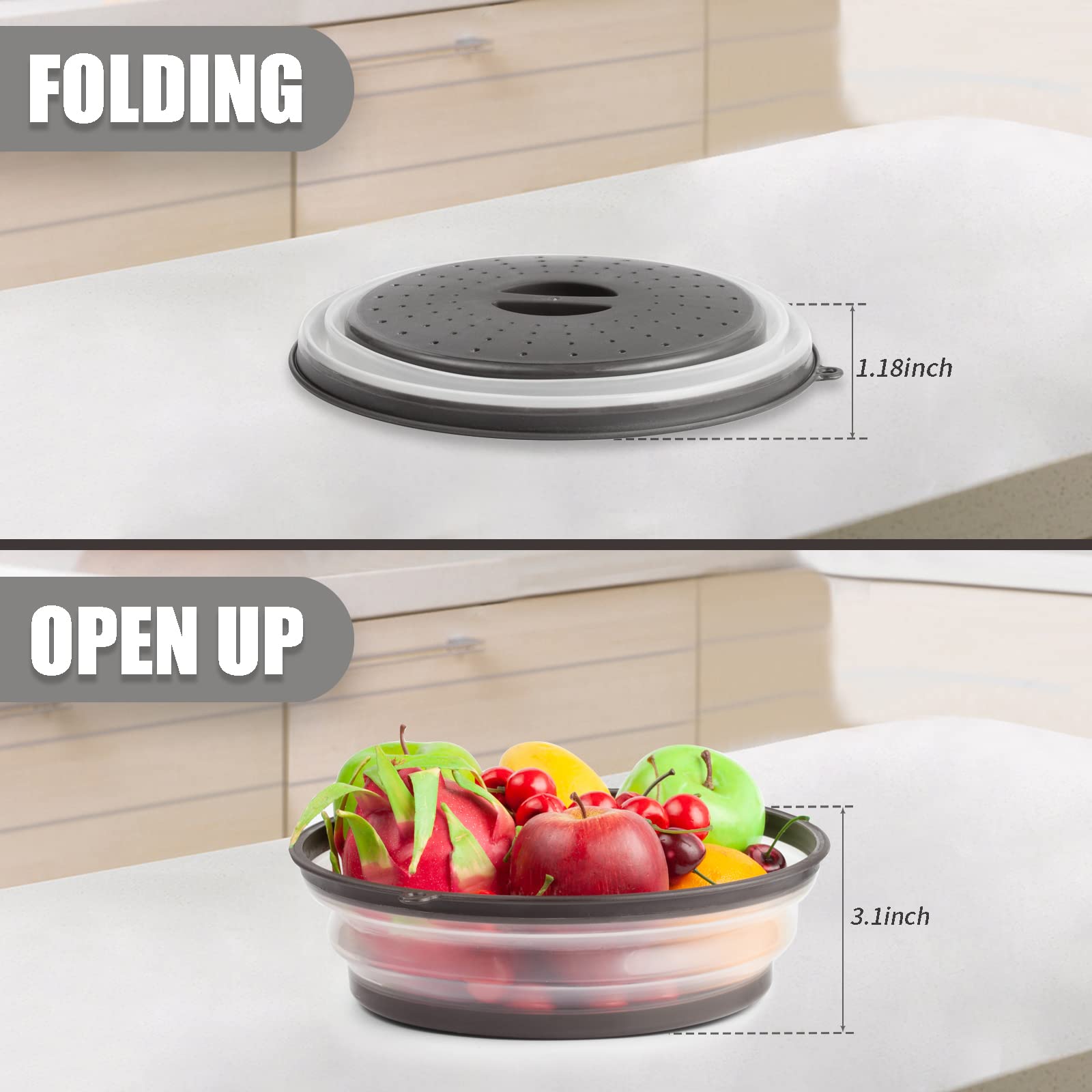 MAGJIUKE Microwave Food Cover & Mat,Vented Collapsible Splatter Guard Dish Plate lid & Silicone Round Kitchen mat,Heat Resistant Multi-Purpose Non-Slip Trivet Drying mat,Home Apartment Essential