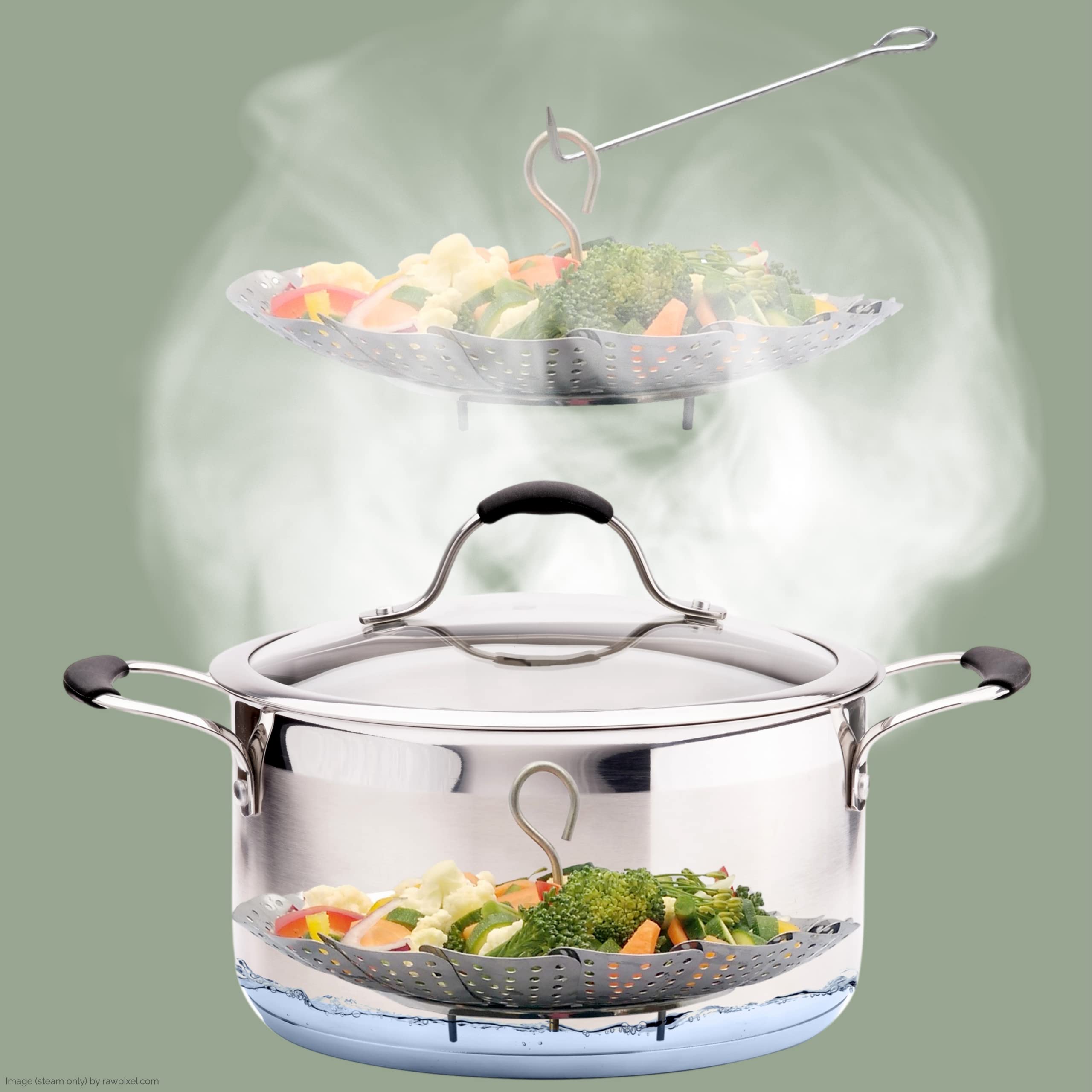Kitchen Deluxe Vegetable Steamer Basket - Fits Instant Pot Pressure Cooker 3, 5, 6 Qt & 8 Quart - 100% Stainless Steel - Accessories Include Safety Tool + Julienne Peeler + eBook - For Instapot