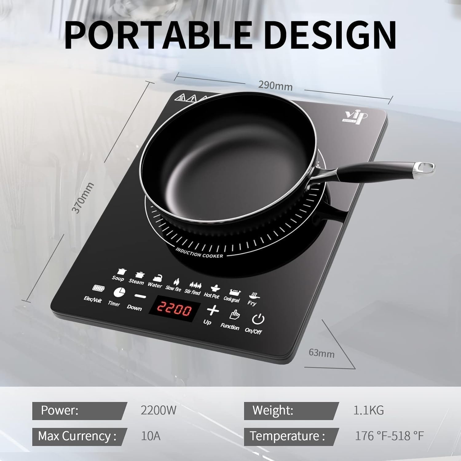 Portable Induction Cooktop, Countertop Burner with Multi-Function, 2200w Electric Stove with Easy Clean Glass, 8 Modes Sensor Touch Cooker (XV1)