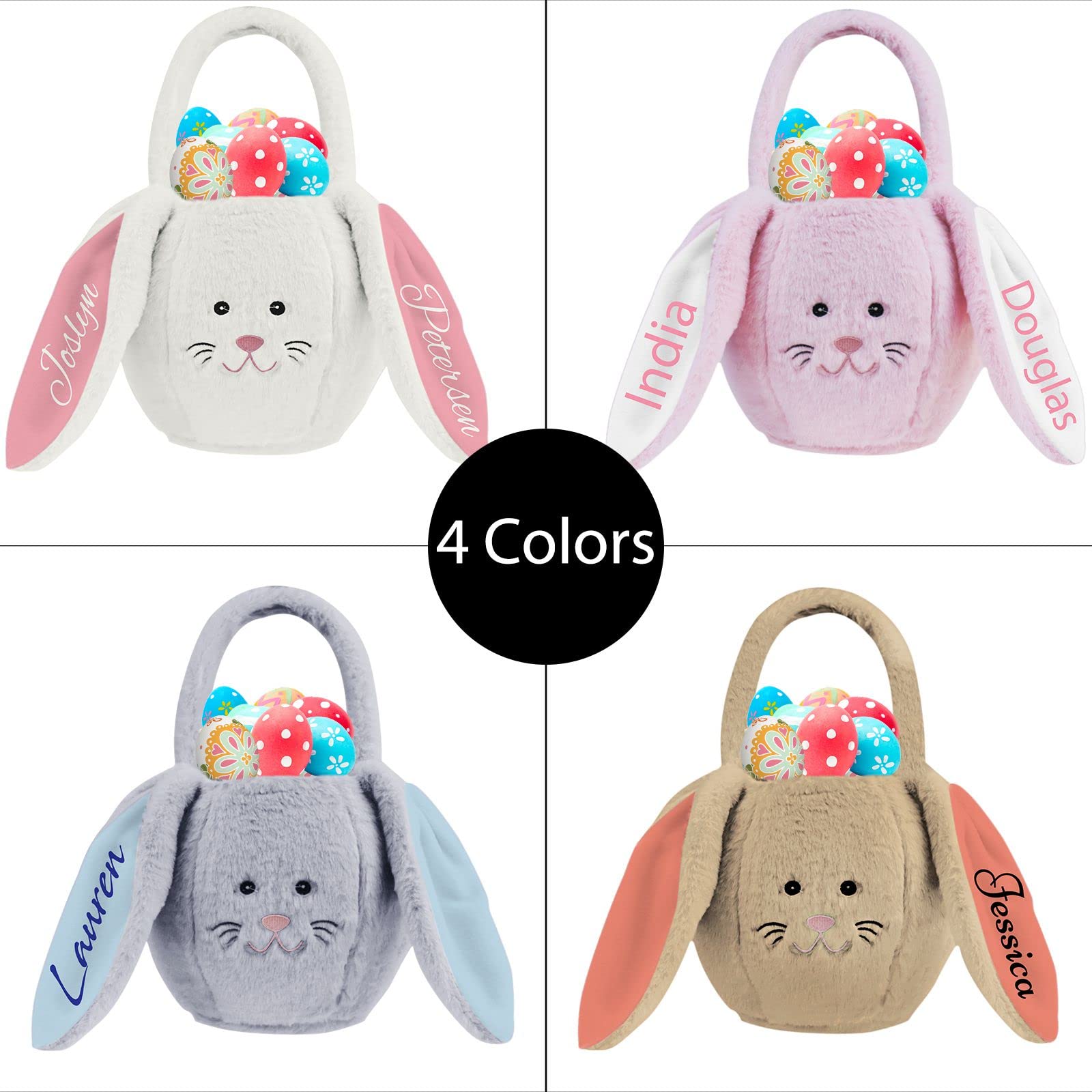 Personalized Buny Easter Baskets Custom Easter Basket with Name Empty Bags Customized Plush Egg Tote Gift-Grey