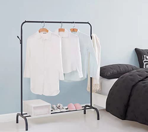 WEASHUME Clothes Rack 43.3 Inches Garment Rack,Coat stand with Bottom Shelf Portable Metal Clothing Rack for Hanging Clothes Coat Rack Black