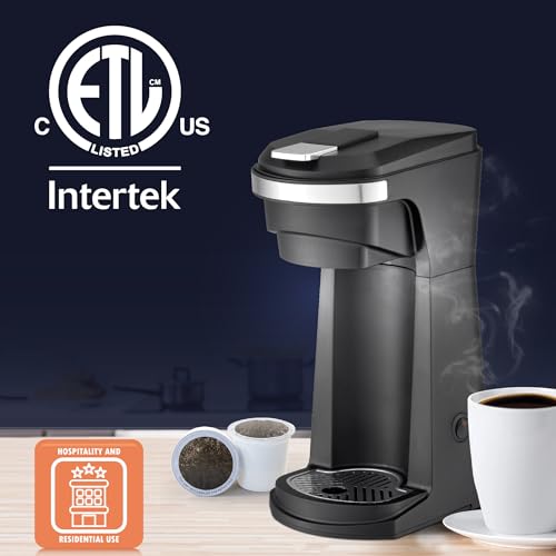Newhouse Single Serve Coffee Maker compatible with K-cups Water Reservoir, Versatile Ground Coffee & K-Cup Compatibility, Adjustable Tray for Travel Mugs