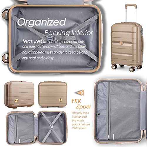 Somago 2 Piece Luggage Set Carry On Suitcase 20 INCH Lightweight Hard Shell PP Suitcase with TSA Lock Spinner Wheel 22x14x9 Airline Approved (Noble Golden)