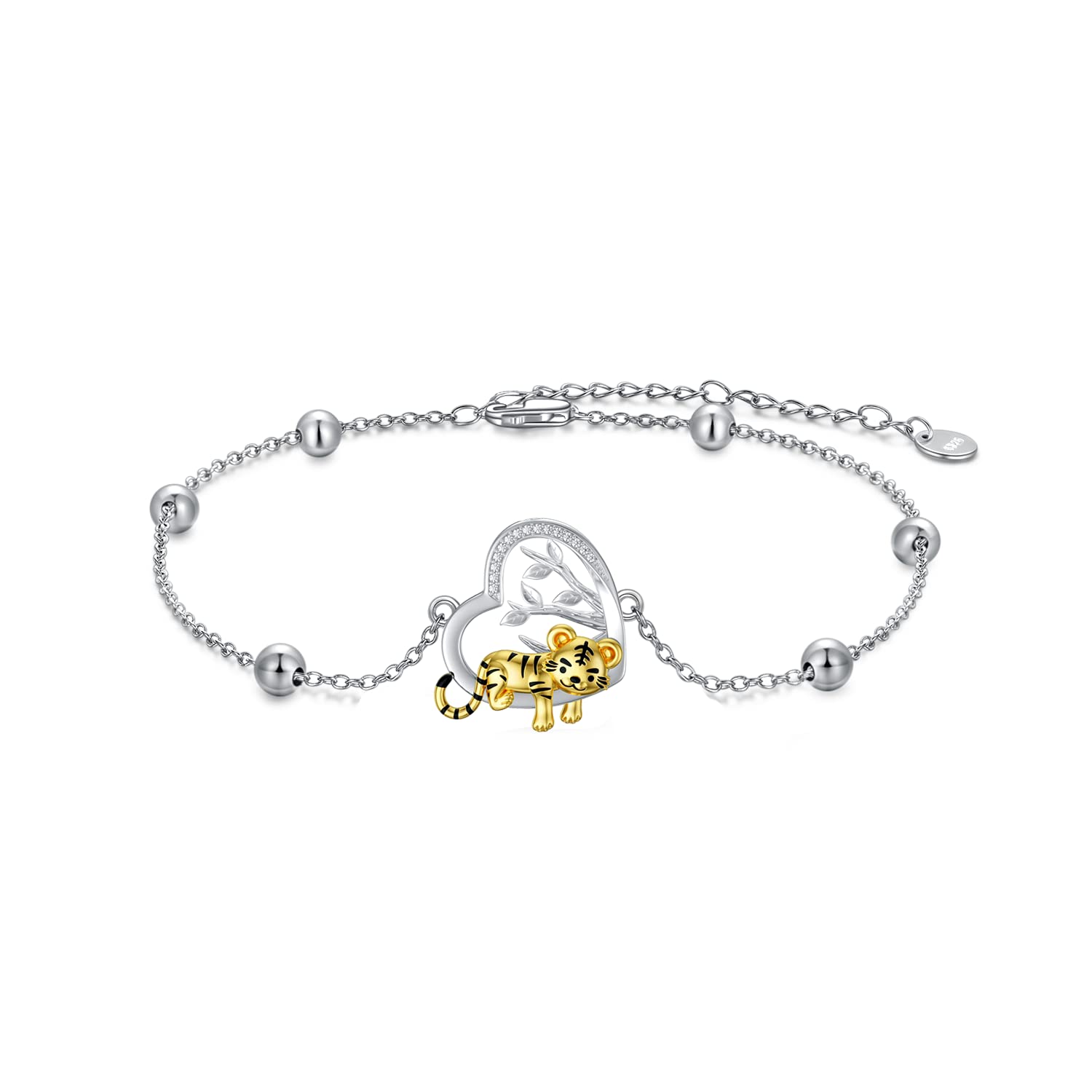 LONAGO 925 Sterling Silver Tiger Bracelet Tree of Life with Cute Tiger Bracelet for Women