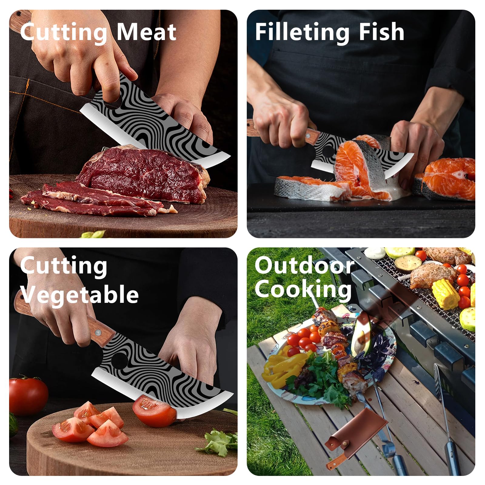 SHARP CASTLE Meat Cleaver Knife, Ultra Sharp Butcher Knife with Leather Sheath, Japanese Chef Knife for Kitchen, Outdoor Camping, Christmas Gifts Idea(CK02A)