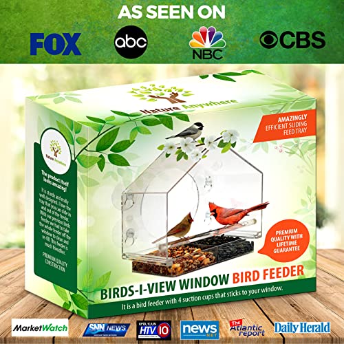 Nature Anywhere Premium Clear Plastic Window Bird Feeder for Outside - Window Bird Feeders with Strong Suction Cups - Transparent Bird Feeder Window Mount Acrylic Bird House for Cat Window Perch