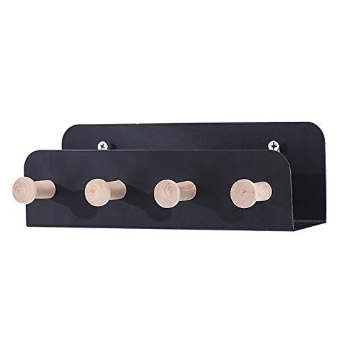 PIBM Stylish Simplicity Shelf Wall Mounted Floating Rack Shelves Metal Wooden Storage Key Frame Coat Hook,3 Colors, Black , 22x8x7cm