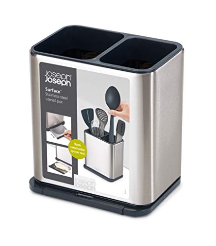 Joseph Joseph 85161 Utensil Holder with Removable Spoon Surface Kitchen Accessory, One-size, Stainless Steel/Dark Gray