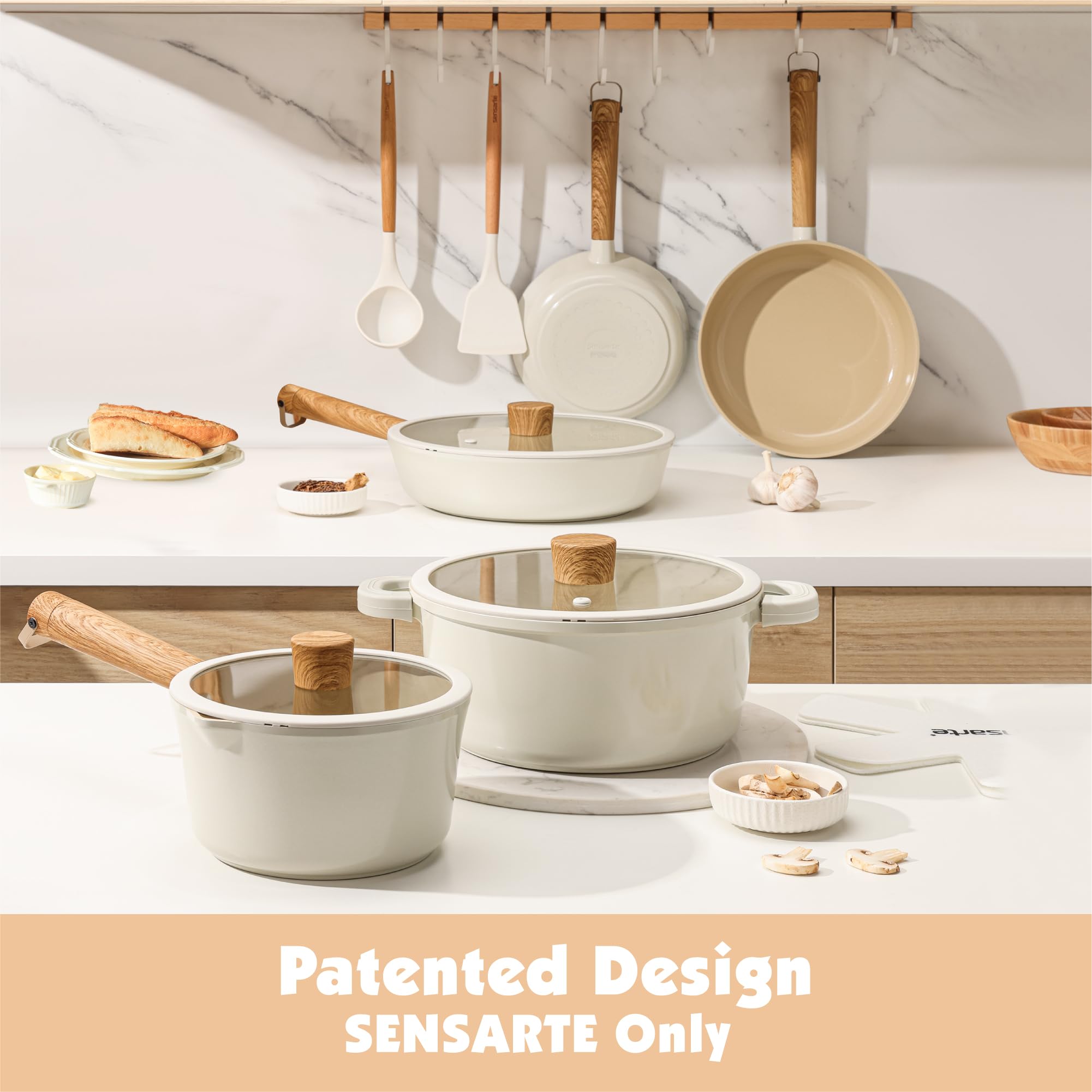 SENSARTE PASCA Ceramic Nonstick Pots and Pans Set 14pcs, Healthy Cookware Set, Non-toxic Induction Kitchen Cooking Set, Dishwasher & Oven Safe, PFAS/PTFE/PFOA Free