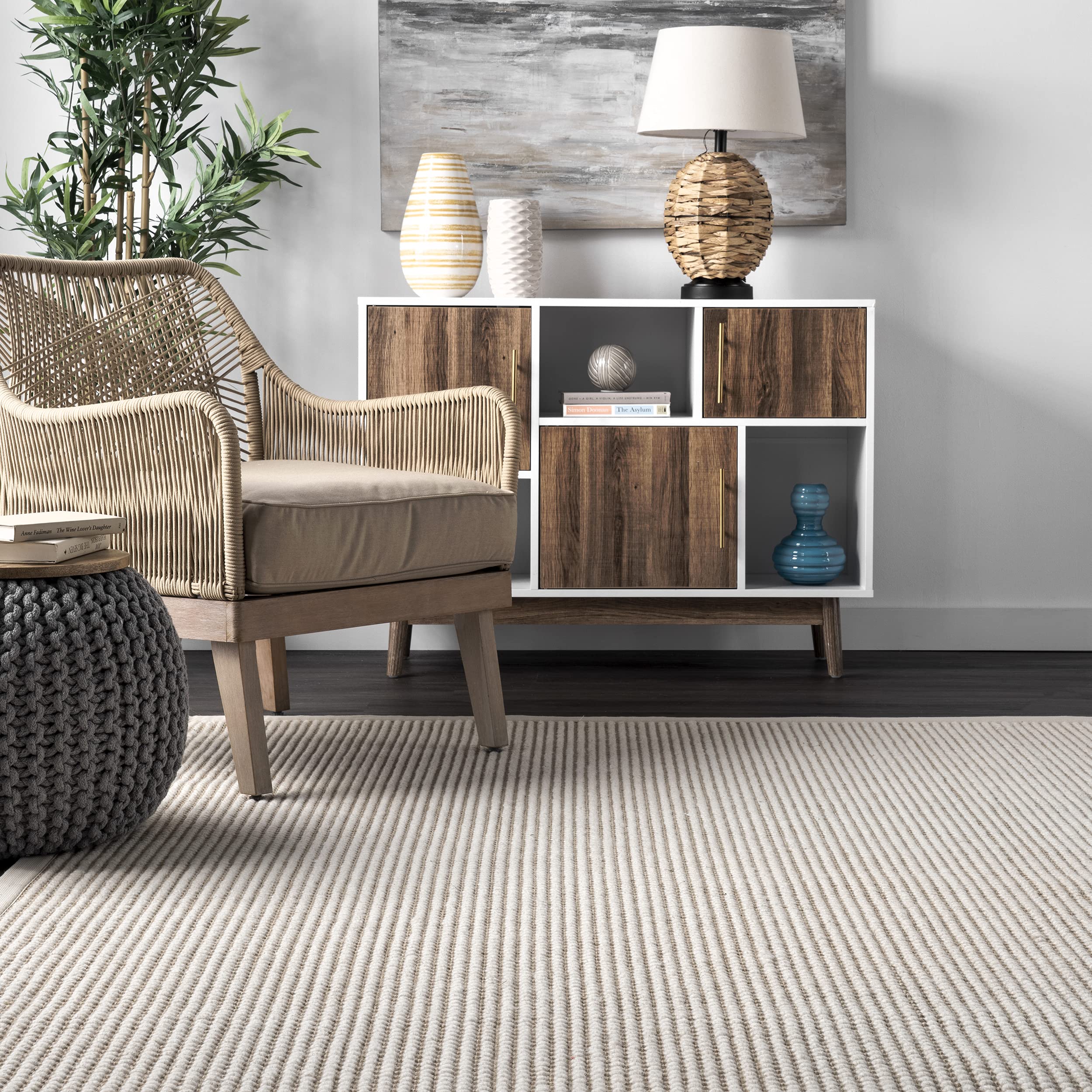 Rugs USA x Arvin Olano Patricia Jute and Wool Area Rug, 6x9, Ivory