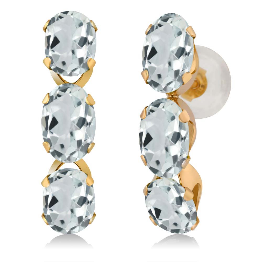 Gem Stone King 14K Yellow Gold Sky Blue Aquamarine Hoop Earrings For Women (3.00 cttw, Gemstone, Oval 6X4)