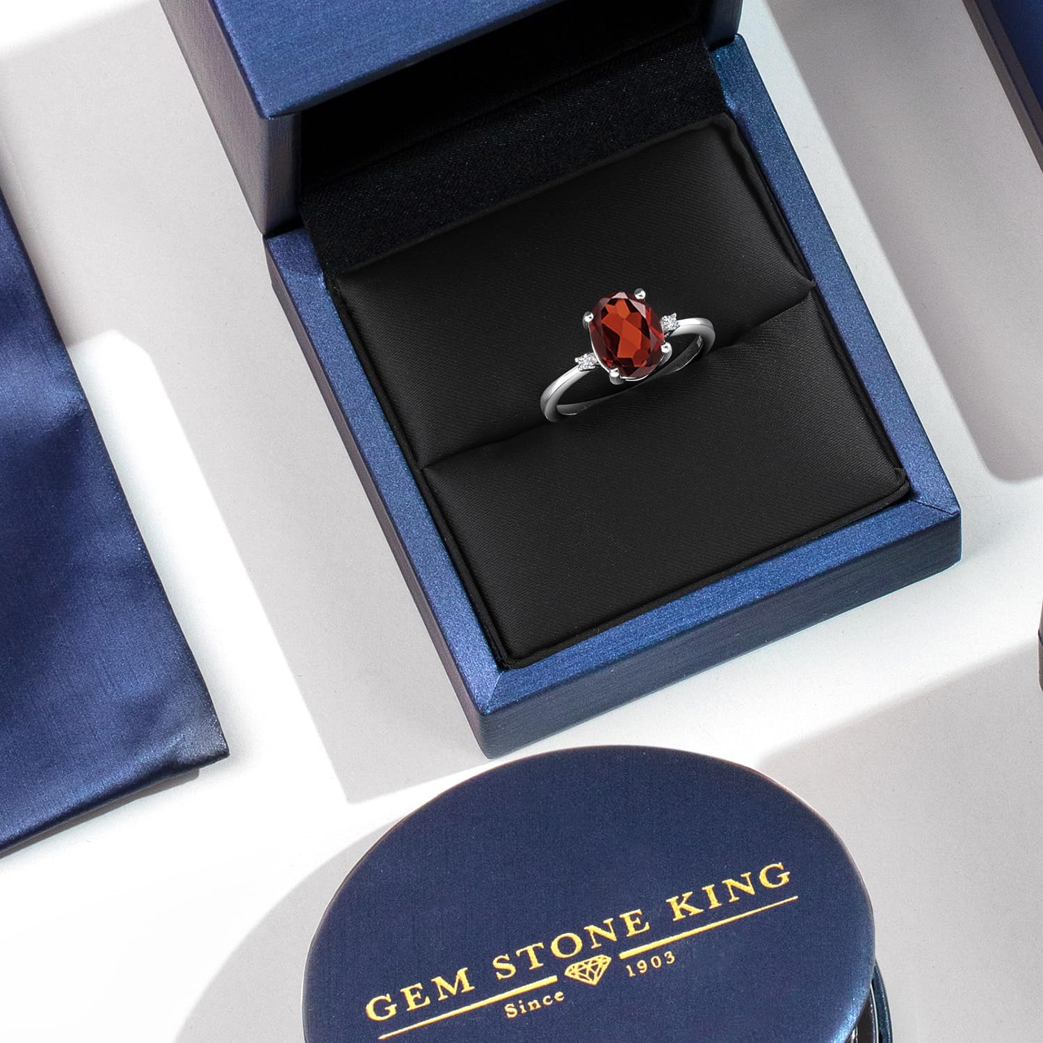 Gem Stone King 925 Sterling Silver Red Garnet and White Diamond Engagement Ring For Women | 2.83 Cttw | Oval 10X8MM | Gemstone Birthstone | Available 5,6,7,8,9 (Size 8)