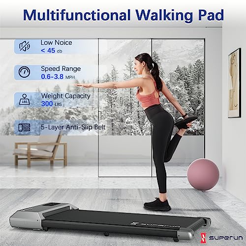 Superun Walking Pad, 2 in 1 Under Desk Treadmill, Walking Pad Treadmill Under Desk with 300lbs Capacity, Treadmills for Home and Office, Free Installation with Remote Control