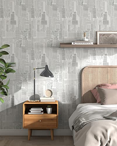 Theper Modern Peel and Stick Wallpaper Gray and White Stripe Wallpaper Contact Paper 17.3β x 78.7β Geometric Wallpaper Self Adhesive Wallpaper Removable Decorative Wallpaper for Bedroom Vinyl Film