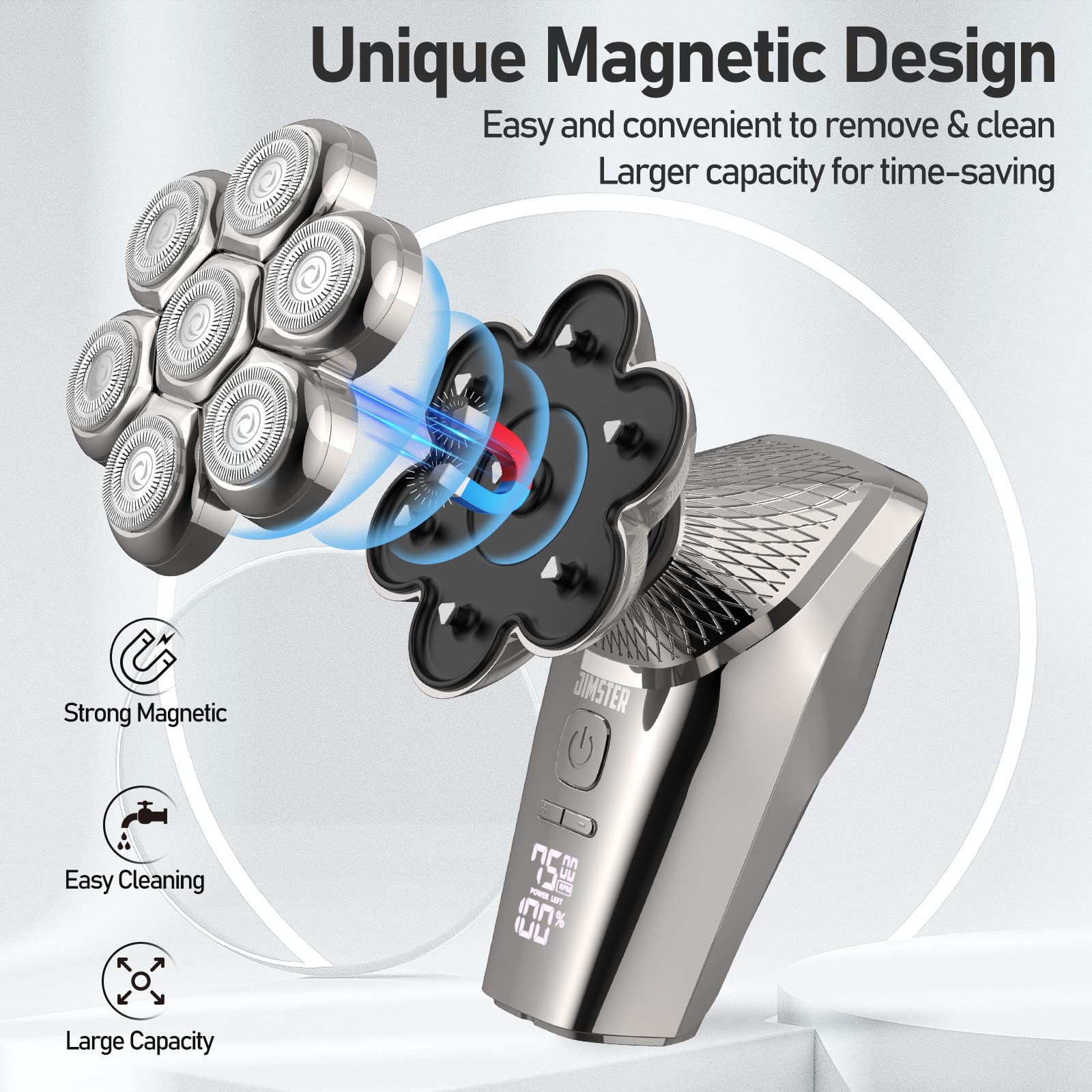 Magnetic Head Shaver Replacement Blade, 7D Blades Head Shaver for Bald Men Replacement for Model MS-686 - Only Shave Blade Side, Sliver